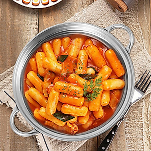 HOLIDYOYO Stir Frying Pan Skillet with Lid Stainless Steel Wok Cooking Pan Japanese Shabu Hot Pot Induction Pan Double Handles Portable Cookware for Home Kitchen Restaurant 10in