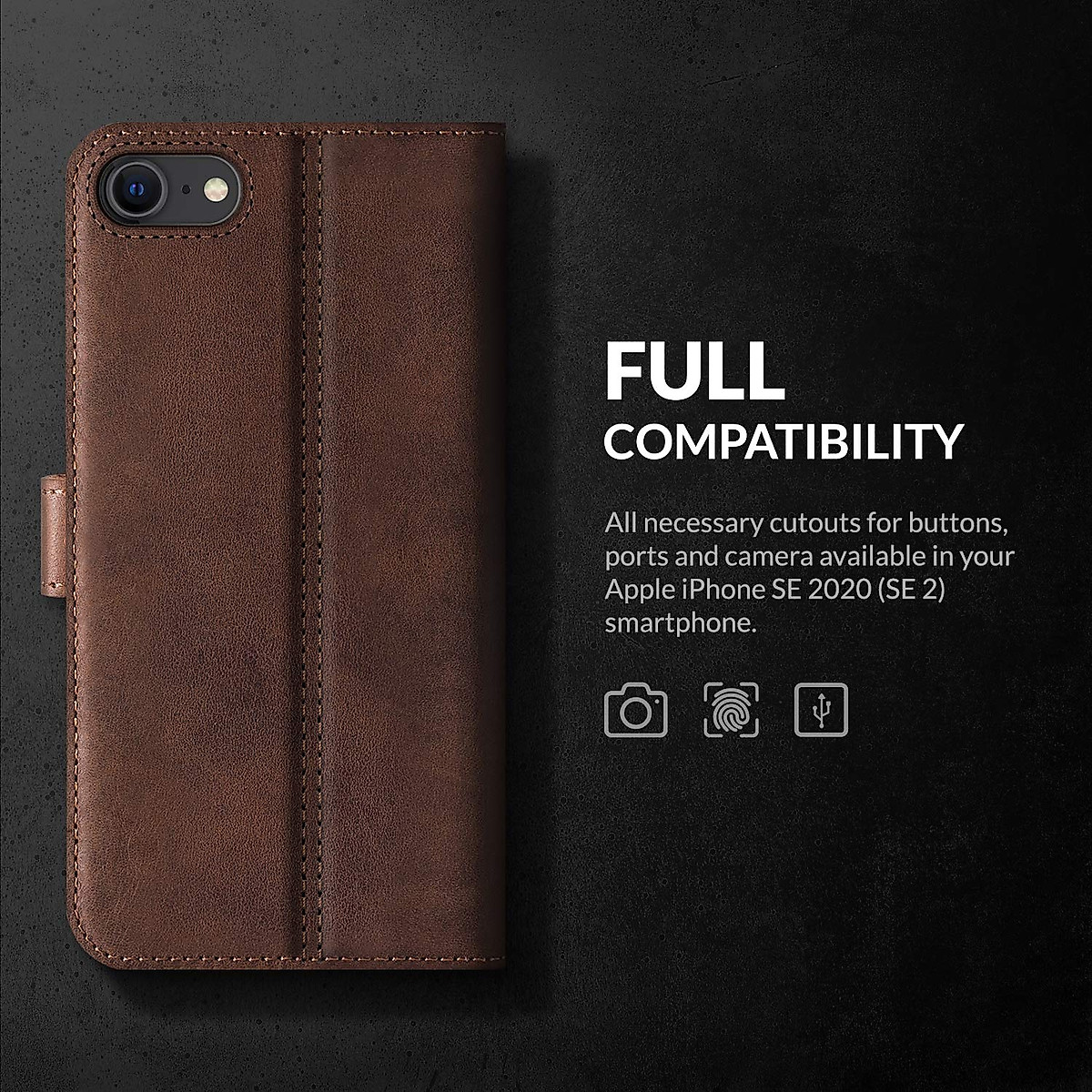 SURAZO Phone Wallet for iPhone SE (2020) case - Premium Genuine Leather Folio Cover with RFID Blocking & Kickstand - Flip case with 3 Card Slot & Paw Motif - Handmade in EU for Apple iPhone SE (2020)