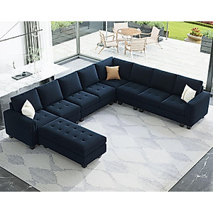 Belffin Convertible Velvet Modular Sectional Sofa Couch with Reversible Chaise L Shaped Sectional Couch with Storage Ottoman Living Room Furniture Sofa Set Blue