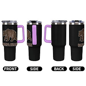 Papa Bear 40 Oz Tumbler Insulated Stainless Steel Water Bottle Travel Mug Car Cup with Handle And Straw