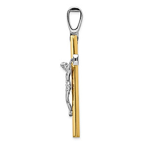 Solid 14k Yellow and White Gold Two Tone Crucifix Cross Pendant Charm - 51mm x 27mm
