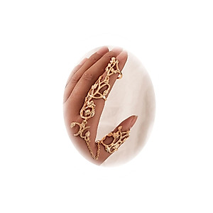 Full Finger Ring for Women Hand Chain Leaf Charm Finger Ring Bracelet with Chain Knuckle Open Long Finger Ring Hand Chains Adjustable Ring Bracelet Hand Chain Jewelry(Gold）