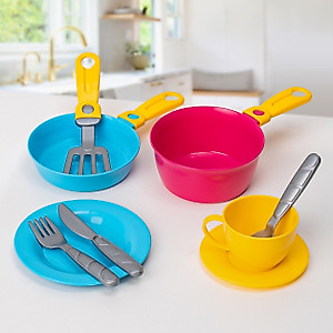 Play Dishes for Kids Kitchen | Pretend Play Kitchen Dishes Set with Drainer | Pretend Dishes Cookware Set | Fun and Colorful Toy Dishes Kit | Childrens Durable Tableware Playset (33 Pcs - Pink)