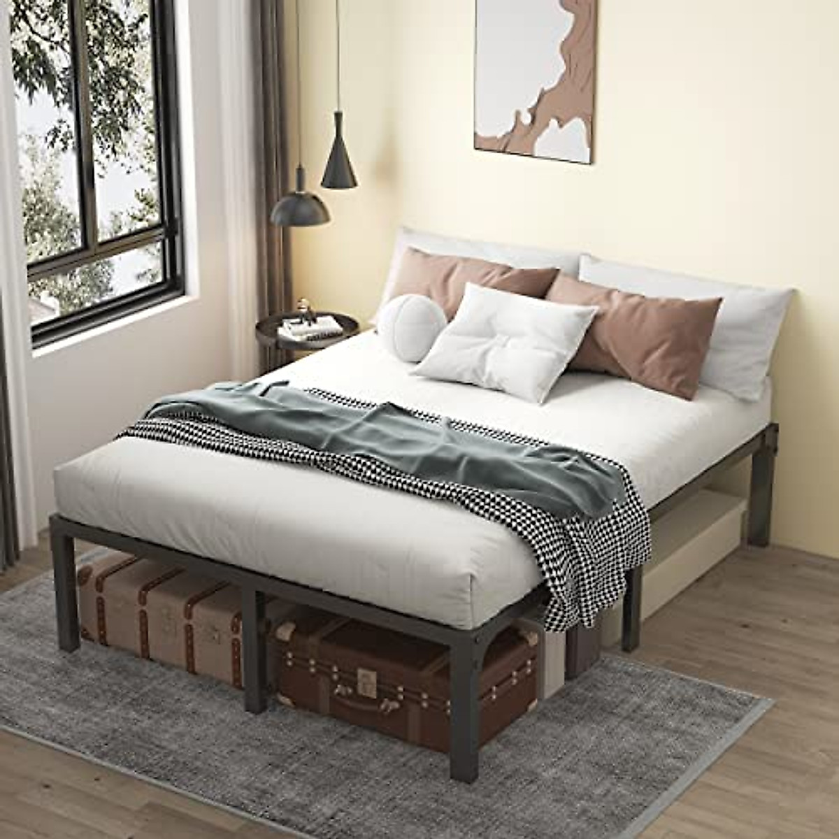 MAF 14 Inch Metal Platform King Bed Frame, Heavy Duty Black Bed Frame with Steel Slats Support, No Box Spring Needed, Noise Free, Easy Assembly