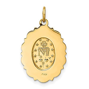 Jewelry Stores Network Mary Mother of God Miraculous Medal with Words Oval Pendant in Real 14k Yellow Gold 20x15mm