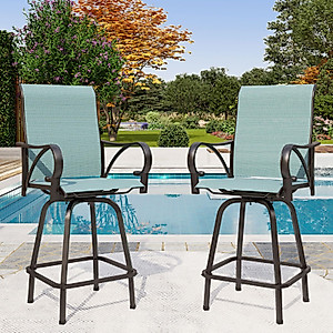 PHI VILLA Outdoor Bar Stools Set of 2, Swivel Patio Bar Stools & Chairs with Armrest, All-Weather High Top Outdoor Bar Chairs for Outside, Porch and Deck