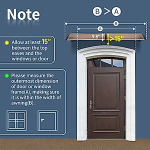 Outvita Window Awning Door Canopy 77"x35.4", Polycarbonate Cover Front Door Outdoor Patio Awning Canopy UV Rain Snow Sunlight Protection Hollow Sheet, Brown Board & Black Bracket