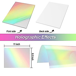 Printable Vinyl Sticker Paper DIY Decal Paper for Inkjet & Laser Printer Self-Adhesive Sheets Holographic Transparent 100 Sheets 8.5X11"