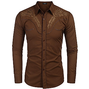 COOFANDY Men's Western Shirts Long Sleeve Slim Fit Embroideres Cowboy Casual Button Down Shirt