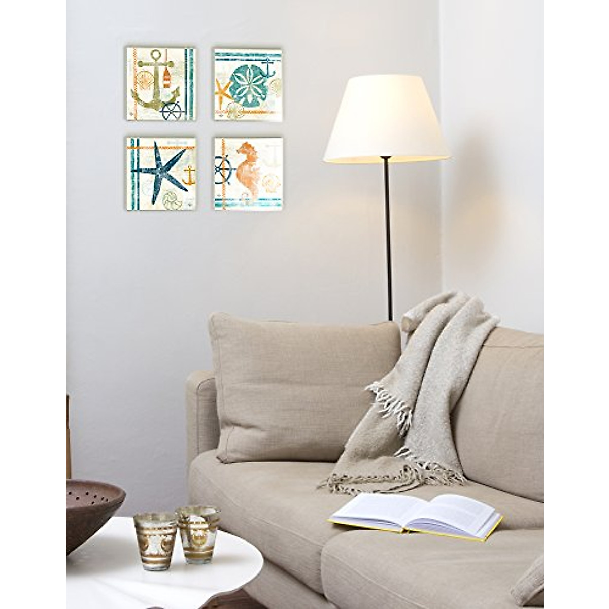 The Stupell Home Decor Collection Nautical and Beach Themed 4-Piece Square Wall Plaque Set