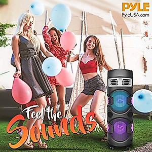 Pyle Portable Bluetooth PA Speaker System - 1200W Outdoor Bluetooth Speaker Portable PA System w/TWS Function, Microphone in, Flashing DJ Party Lights, USB Reader, FM Radio, Rolling Wheels