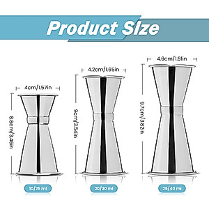 WSERE Cocktail Jigger, Set of 3 Stainless Steel Double Jiggers Bar Jigger Set, 1 & 2 oz - 3/4 & 1 1/2 oz - 1/2 & 1 Oz Double Sided Silver Jigger