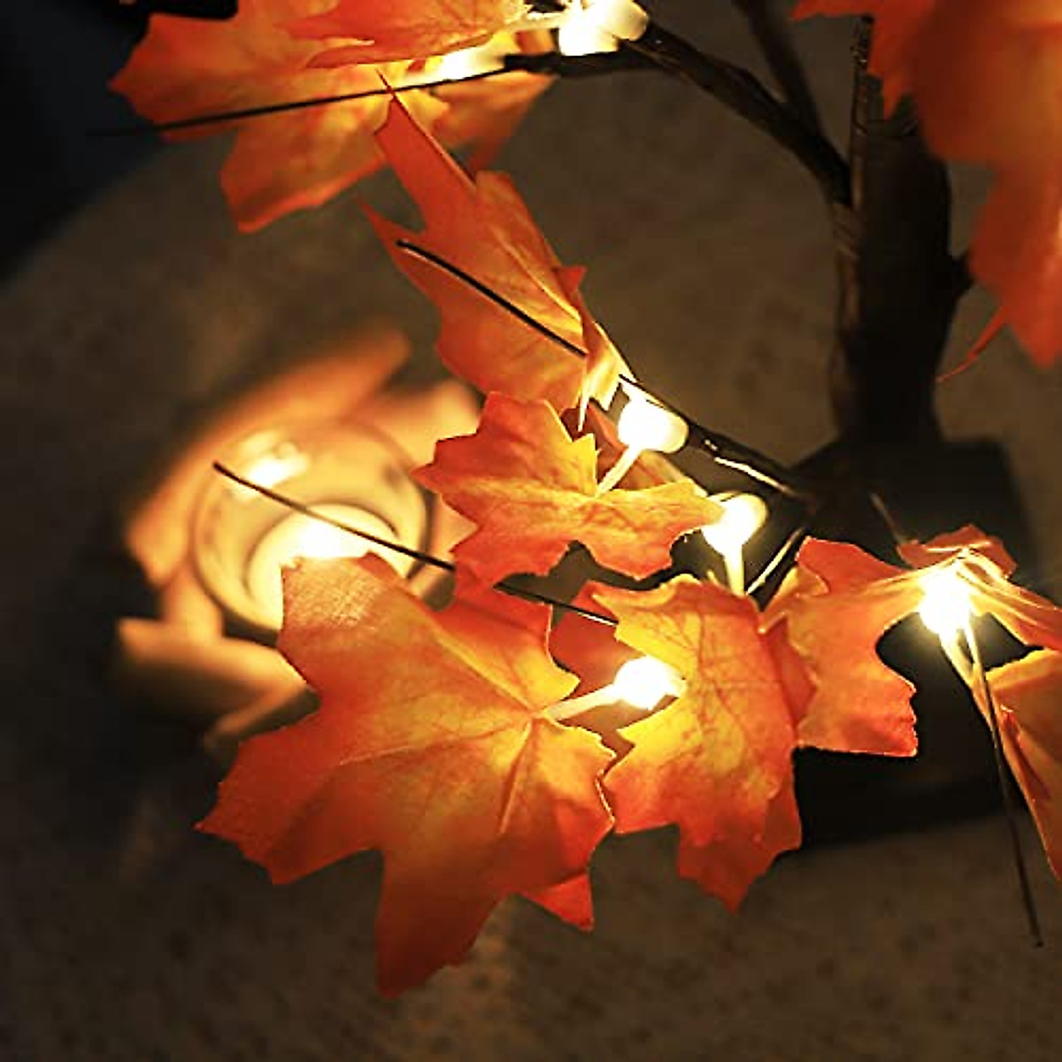 Lighted Maple Tree Thanksgiving Decorations, 24LED Tabletop Tree Lights Artificial Bonsai Tree Lamp Fall Centerpieces for Tables, Autumn Christmas, Halloween, Fall Decor for Home Warm White