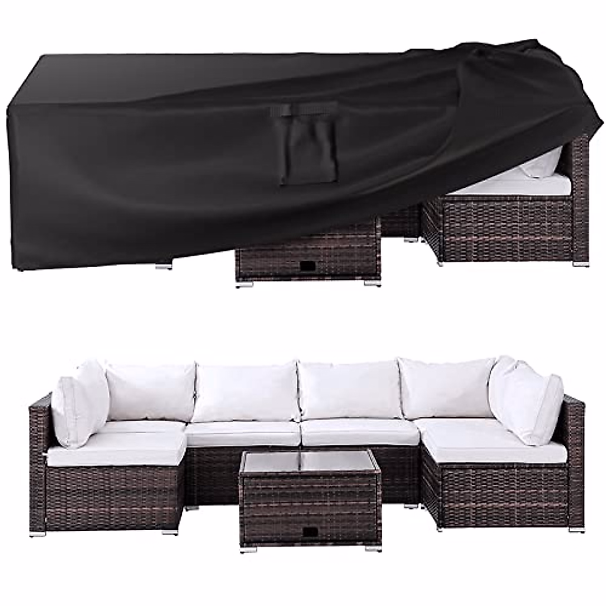 Ruimoy Patio Furniture Covers, Outdoor Furniture Cover Waterproof, General Purpose, Outside Table and Chair Covers, Heavy Duty 600D (108 Inch L x 82 Inch W x 27.9 Inch H)