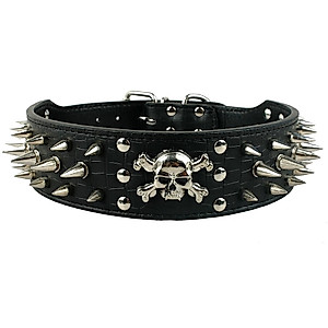 Berry Pet Leather Spikes Studded Medium & Large Black Dog Collar & Leash & Harness 3 Pcs Set for Pitbull Boxer