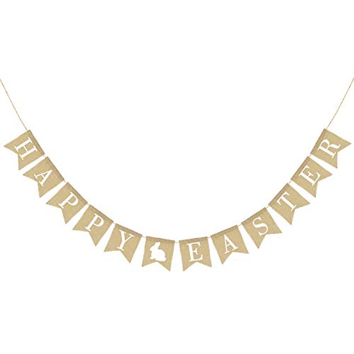 Burlap Happy Easter Banner | Rustic Easter Celebration Decorations | Happy Easter Bunting Garland with Rabbit Bunny Sign | Easter Party Decor Photo Props