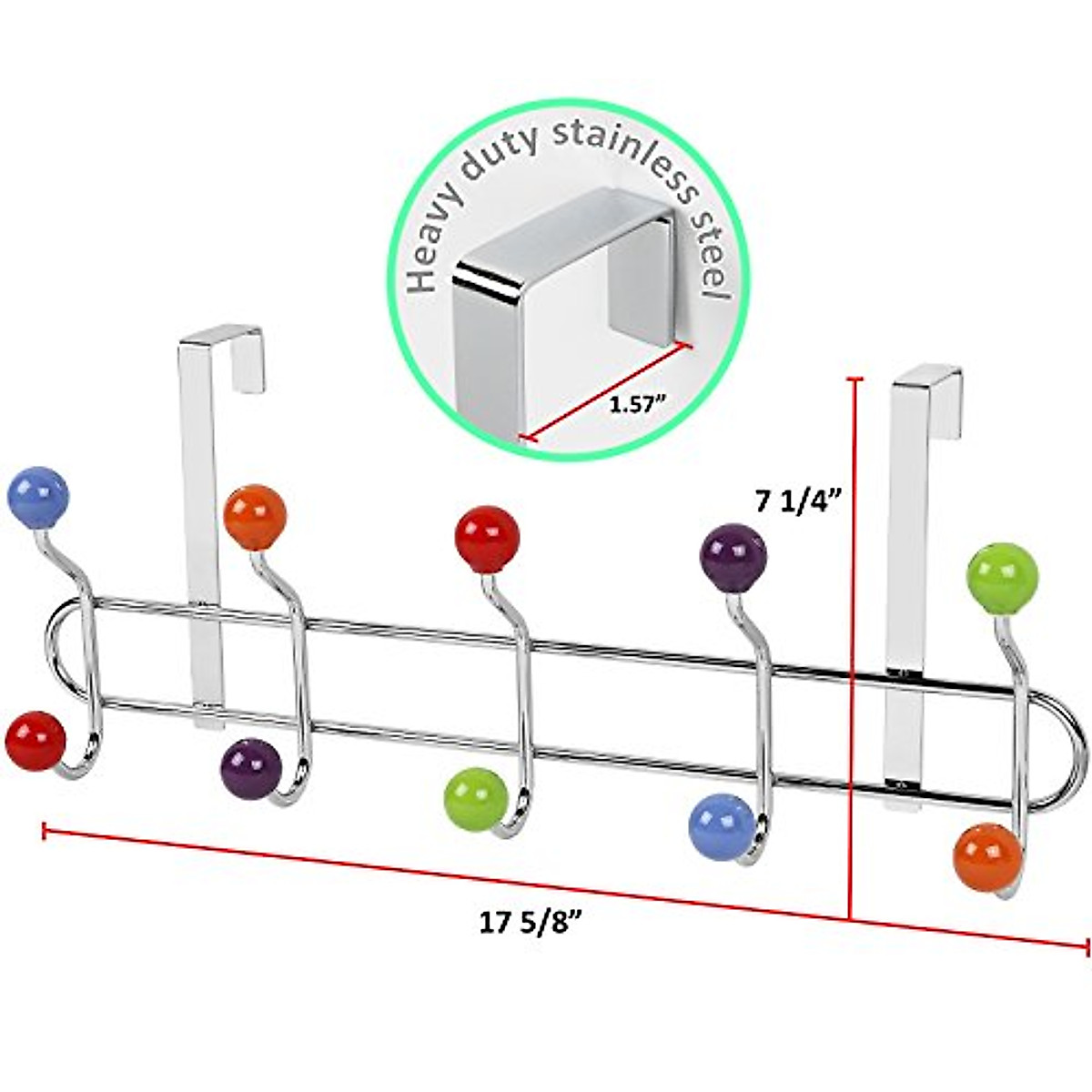 Galashield Over The Door Hook Multi Color Ceramic Knobbed Hooks and Stainless Steel Organizer Door Hanger Towel Rack