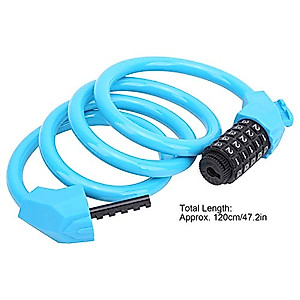 Demeras Bicycle Security Cable, Bike Cable Lock Rustproof Waterproof 5 Digit Password Wear Resistant for Cycling(Blue)