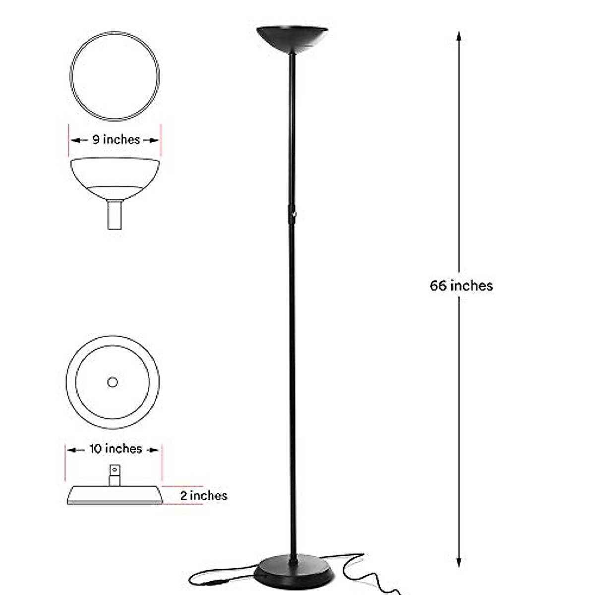 Brightech SkyLite LED Floor lamp, Torchiere Super Bright Floor Lamp for Living Rooms & Offices - 3 Way Dimmable Tall Lamp, High Lumen Standing Pole Lamp for Bedroom Reading - Black