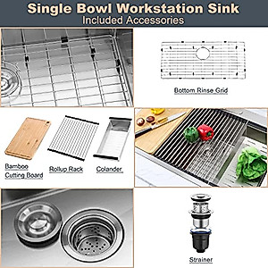 Herogo 33"X22" Workstation Kitchen Sink, 10 Deep Drop In Stainless Steel Topmount Single Bowl 2-Hole R10 Tight Radius Large Kitchen Sinks with Kit of 5 Accessories