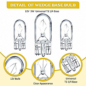 Honoson 1/4 Wedge Base 12V 5W Bulb Clear Krypton Light Bulb for Landscape, RV and Cabinet Lighting (20 Pieces)