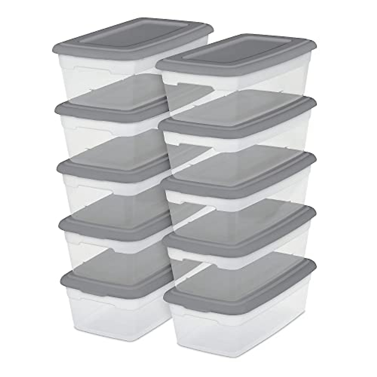 40 Pack 6 Qt. Plastic Shoes Storage With Durable Lid, Stackable and Nestable Snap Lid BPA-Free Plastic Storage Box Organizing Container With Gray Lid.