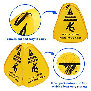 3 Pack Pop-up Caution Wet Floor Sign 16in for Restaurant, Commercial and Industrial Safety
