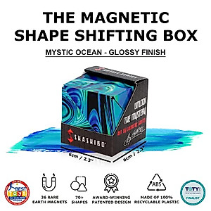 SHASHIBO Shape Shifting Box - Award-Winning, Patented Fidget Cube w/ 36 Rare Earth Magnets - Transforms Into Over 70 Shapes, Download Fun in Motion Toys Mobile App (Artist Series - Mystic Ocean)