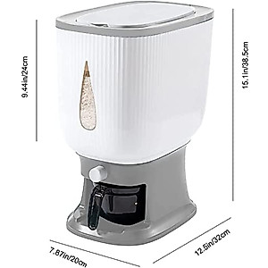 YXQ Rice Dispenser 10kg, Rice Storage Container Large Sealed Grain Container with Lid Measuring Cylinde Moisture Proof Cereal Dispenser for Kitchen Organization (Grey)