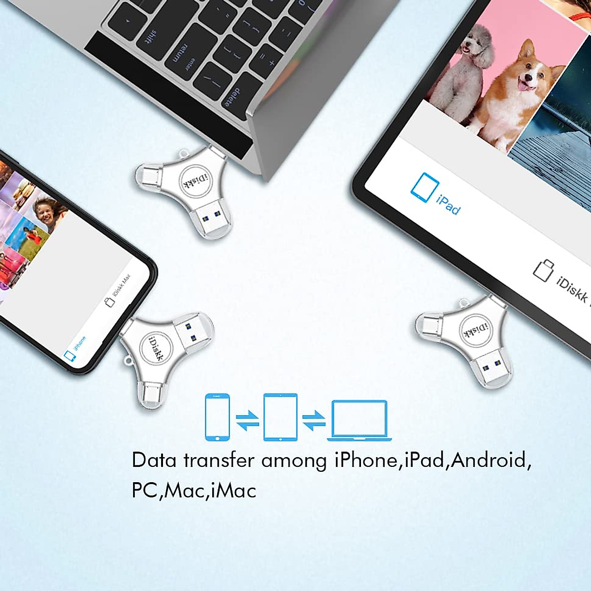 iDiskk 256GB App-le Certified flash drive photo vault for iPhone 15 USB C iPad Pro Android Samsung Flash Drive for iphone photo storage stick iPad pro Photo stick for iphone and computer