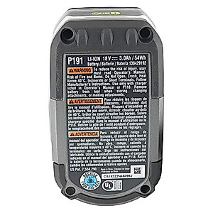 Ryobi P191 3.0 Amp Hour High Capacity Lithium Ion Battery w/ Cold Weather Performance and LED Power Indicator (Charger Not Included / Battery Only)