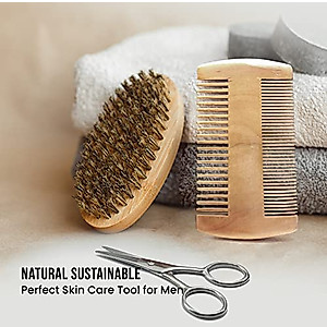 Beard Kit Brush Comb Scissors with Storage Bag Beard Growth Care Gifts for Men(Beard Brush Set)