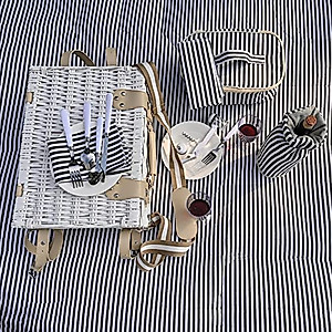 20Pcs Willow Picnic Basket for 2 with Waterproof Blanket/Insulated Cooler/Wine Bag/Cutlery for Camping,Couples,Valentine Day, Wedding Gift