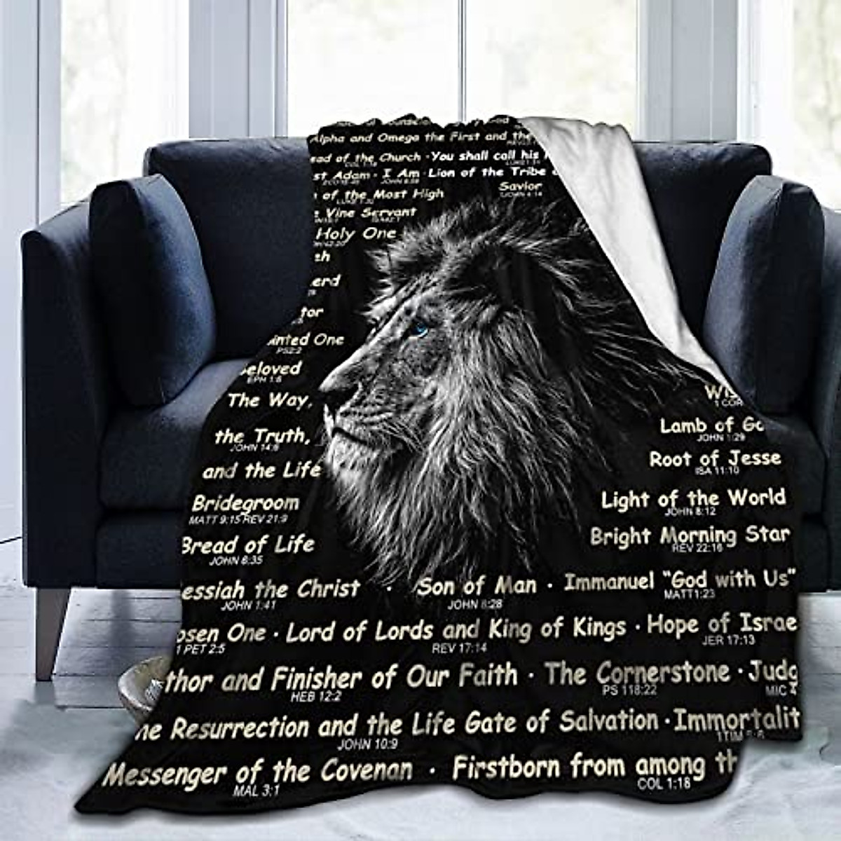 Bible Verse Blanket Christian Gifts (80x60inch)- Religious Throw Blanket Soft Lightweight Cozy Plush Warm Lion Blankets for Women Men