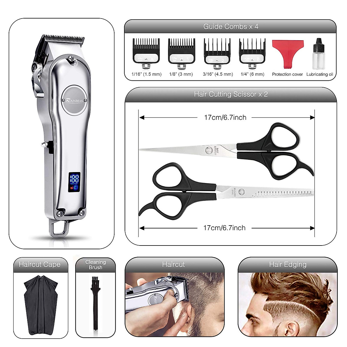 Hair Clipper for Men RAINBEAN Professional Hair Trimmer Set Cordless Baber Hair Cut & Grooming Kit LED Display