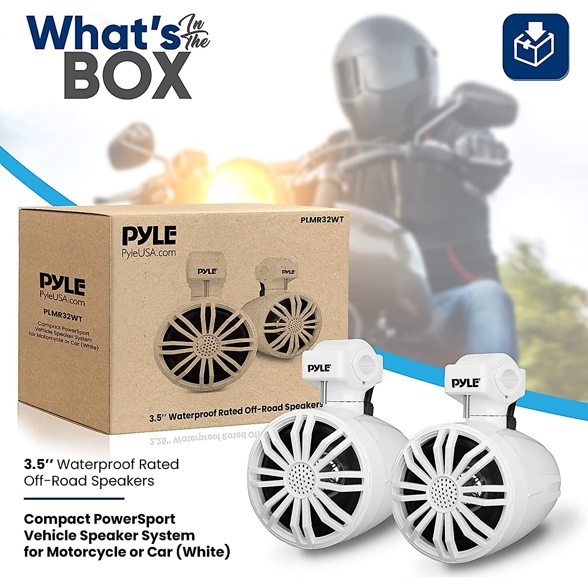 Pyle 3.5” Waterproof Off-Road Speakers - 40W Marine Grade Passive Woofer Sound System Full Range Outdoor Audio Stereo Speaker for Motorcycle, Car, ATV, 4x4, Jeep, Boat, Includes Brackets (White)