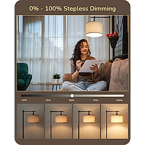 EDISHINE Dimmable Floor Lamp, 5 Color Temperature, Modern Standing Lamp with Remote Control & Beige Shade, E26 Socket, Arc Floor Lamp for Bedroom, Living Room, Office, LED Bulb Included