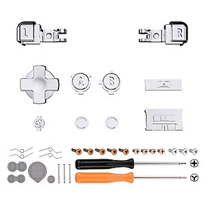 eXtremeRate Chrome Silver Glossy Custom Full Set Buttons for Gameboy Advance SP, Replacement A B L R Button Power On Off Volume Button D-pad Key for GBA SP Console - Console NOT Included