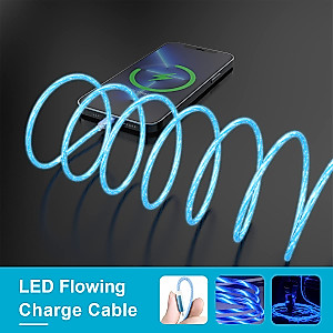 2M/6FT Flowing LED Light Up Lightning Charge Cable,Glowing Apple Charger Adapter Sync Data Connector Cord for Car with iPhone 13/12 Pro Max /11 Pro/XR/XS Max/X/8 7 SE 2020,iPad/iPod (Blue)