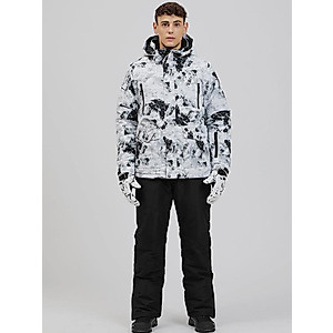 GS SNOWING Men's Jacket and Pants Set Insulated Waterproof Waterproof Snowboard Snowsuits for Snow Sport (Black02, L)