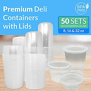 Reli. Deli Containers with Lids (50 Sets Total) | Variety Pack - 8 oz (20 Sets), 16 oz (20 Sets), 32 oz (10 sets) | Plastic Soup Containers with Lids | Clear Food Storage Containers 8oz, 16oz, 32oz