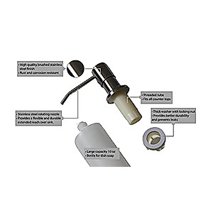 Soap Dispenser for Kitchen Sink, Built in, Stainless Steel, Pump Set for Dish Soap or Lotion, Refill from The Top (Silver)