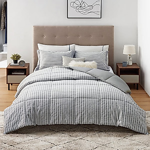 Bedsure Queen Size Comforter Set - Percale Stripes Down Alternative Grey Comforter Sets Box Stitching Gray Duvet Insert, All Season Bed Set with 2 Pillow Shams (Queen/Full, 88x88'', 3 Pieces)