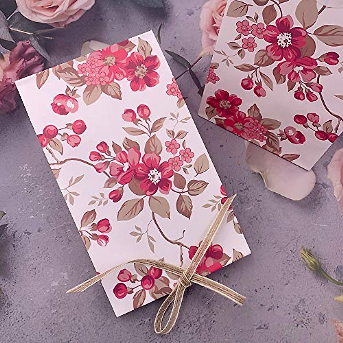 Floral Paper Bags Gift Bags Flower Party Favor Treat Bags Goody Bags Candy Bags with Stickers for Wedding Bridal Shower Anniversary Birthday Garden Party (16 Pcs)