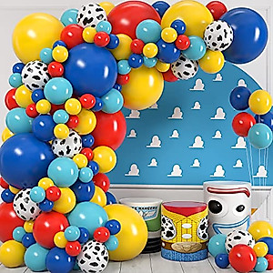 100pcs EASY DIY - Toy Story Balloons Garland Kit & Arch for Toy Story Birthday Party and Baby Shower Decorations - Toy Story Balloons Latex with Cow Pattern for Woody and Buzz Lightyear Theme Supplies
