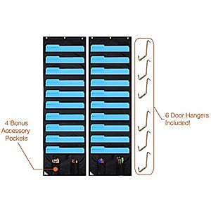 COMPONO Wall Storage Pocket Charts (10 Pocket - 2 Pack, Black) File Organizers with Free Bonus 6 Door Hangers. Best Pocket Chart for School, Classroom, Home or Office. Wall Pocket Chart Organizer