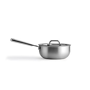 Misen 2 QT Stainless Steel Saucier Pan with Lid - 5-Ply Steel Sauce Pan