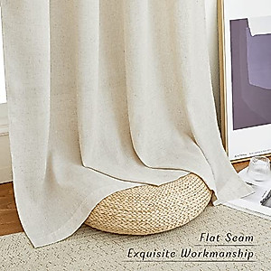 NICETOWN Natural Linen Curtains 84 inch Long 2 Panels Set, Grommet Top Thick Linen Burlap Semi Sheer Vertical Drapes Privacy Assured with Light Filtering for Bedroom/Living Room, W55 x L84