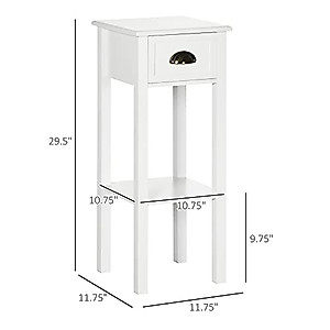 HOMCOM 2-Tier Side Table with Drawer, Narrow End Table with Bottom Shelf, for Living Room or Bedroom, White