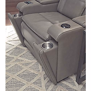 Signature Design by Ashley Boerna Leather Power Recliner with Adjustable Headrest, Bluetooth Speakers & Wireless Charger, Gray 41D x 37W x 44H in